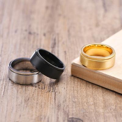 China 8mm Stainless Steel Spinner Ring Black Silver Gold Third Party Appraisal Fidget Ring for Men Women for sale