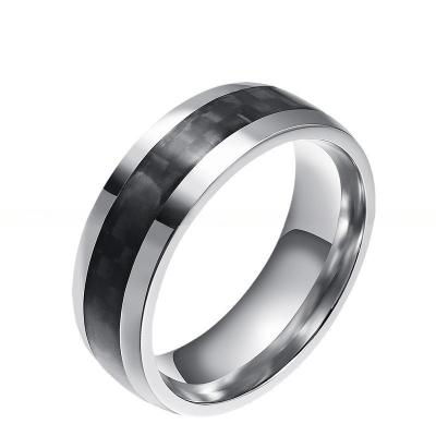 China 8mm Stainless Steel Carbon Fiber Inlay Wedding Band Polished Comfort Fit Unisex for sale