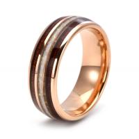 China 8mm Tungsten Wedding Band with White Fire Opal and Koa Wood Inlay - Rose Gold Plated Dome Ring for Men for sale