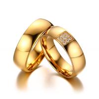 China 18K Gold Plated Stainless Steel Cz Wedding Ring Set Couples Bands Third Party Appraisal for sale