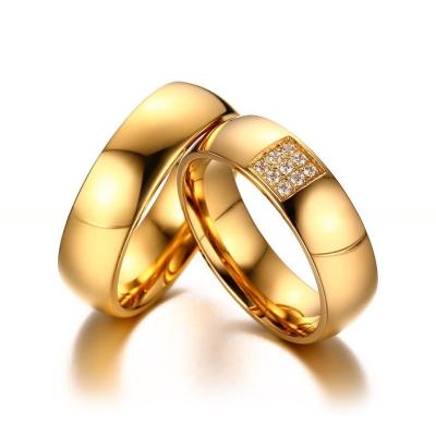 China 18K Gold Plated Stainless Steel Cz Wedding Ring Set Couples Bands Third Party Appraisal for sale