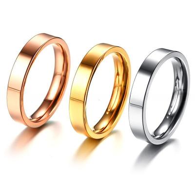 China 4mm Stainless Steel Flat Rings for Women - Silver/Rose Gold/Gold Plated Stackable Signet Jewelry for sale
