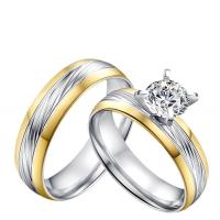 China Stainless Steel Wedding Band Set with Yellow Gold Filled Finish and Round CZ Stones for Couples - His and Hers Matching Rings for sale