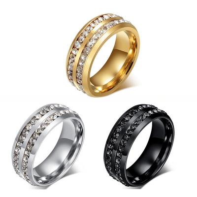 China 8mm Stainless Steel Eternity Wedding Band with Cubic Zirconia Geometric Inlay - Black Silver Gold Options for sale