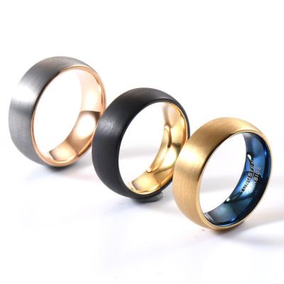 China 8mm Diamond Shape Two Tone Tungsten Ring for Men Women Gold Black Rose Gold Blue Domed Comfort Fit Wedding Band for sale