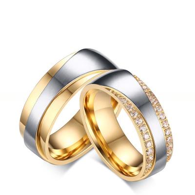 China CZ Stainless Steel Wedding Ring Band Set 7mm Width White Gold Plated Bridal Jewelry for sale