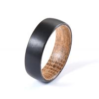 China Men's Black Tungsten Carbide Wedding Ring with Whiskey Barrel Wood Insert - 8mm Domed Comfort Fit Band for sale