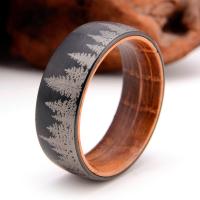China 8mm Black Forest Mountain Men's Tungsten Wedding Band with Whiskey Barrel Wood Liner - Diamond Shape Comfort Fit for sale