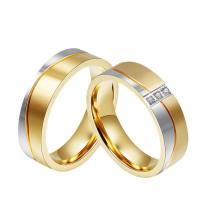 China 18K Gold Plated Geometric Wedding Rings Set with CZ Accents in Stainless Steel - His and Hers Matching Bands for sale