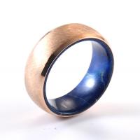 China Geometric 8mm Brushed Stainless Steel Blue Purple Wood Ring for Wedding Engagement Anniversary Jewelry for sale
