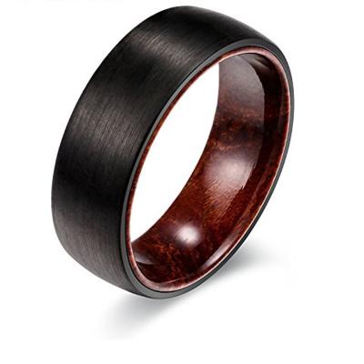 China Men's 8mm Brushed Black Tungsten Wedding Ring with Rosewood Inner Lining and Invisible Setting for sale