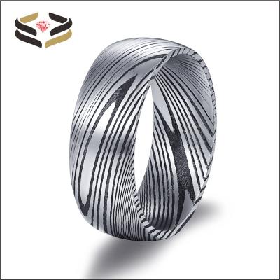 China 8mm Black Plated Damascus Steel Wedding Ring for Men with Third-Party Appraisal Certification for sale