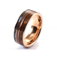 China 8mm Koa Wood and Abalone Shell Inlay Wedding Band Ring Rose Gold Guitar String Design for sale