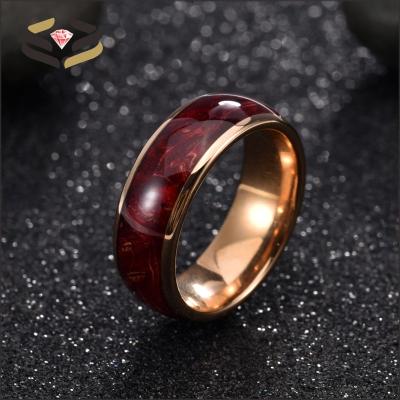 China 8mm Rose Gold Tungsten Wedding Band with Red Box Elder Wood Inlay - Men's Comfort Fit Ring for sale