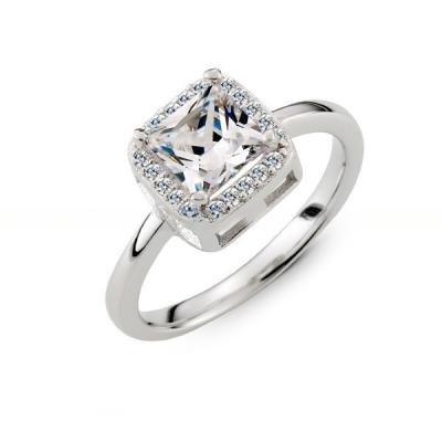 China Women's 925 Sterling Silver Square Solitaire Cubic Zirconia Engagement Ring with CZ Stone and Eternity Band for sale