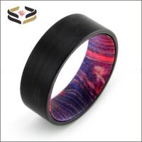 China 8mm Black Tungsten Ring with Red Purple Box Elder Liner - Men's Comfort Fit Wedding Band Flat Edges Design for sale