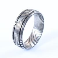 China 8mm Black Damascus Steel Ring with Double Groove Design - Men's Comfort Fit Wedding Band for sale