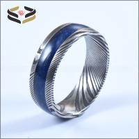 China 8mm Damascus Steel Men's Wedding Band with Lapis Lazuli Inlay and Third Party Appraisal Certificate for sale