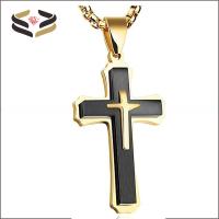 China Large Gold Stainless Steel Cross Pendant Necklace for Men - 18-24 Inch Chain Length, Masculine Religious Jewelry for sale
