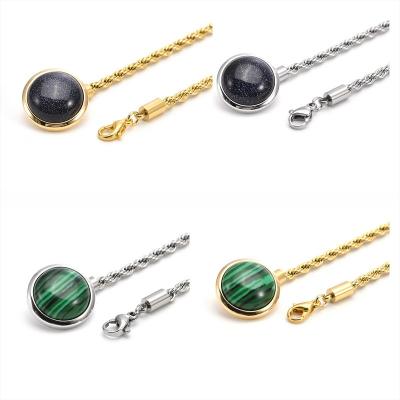 China Men's Luxury Lapel Pin with Chain - Blue Sandstone & Malachite Inlay for Wedding Suits 5-10 Day Sample Delivery for sale