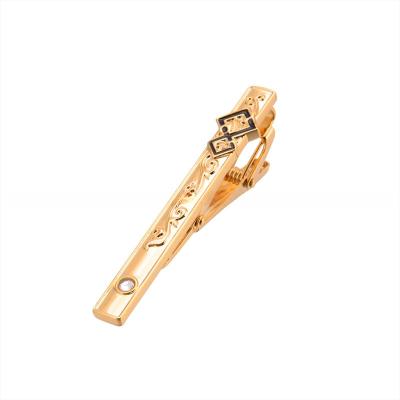 China IP Gold Plated Men's Tie Bar Clip with Invisible Setting Inlay Technology - 65mm Width Baked Enamel Finish for sale