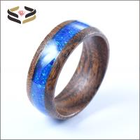 China 8mm Pearl Type Gold Ebony Wood Ring with Blue Opal Inlay - Natural Wood and Gemstone Jewelry for sale