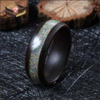 China 8mm Koa Wood Wedding Ring with White Fire Opal Inlay and Custom Logo - Invisible Setting Technology for sale