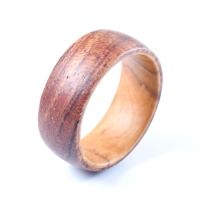 China 8mm Natural Rose Wood Wedding Band with Olive Inlay and Invisible Setting - Third Party Appraisal Certified for sale