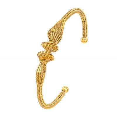 China 18K Gold Plated Stainless Steel Spiral Bangle Bracelet - Adjustable 2.5-3.5 Inch Diameter for Women's Fashion for sale
