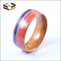 China 8mm Solid Wood Ring with Blue Pink Rose Red Epoxy Inlay - Third Party Certified Natural Finish for sale