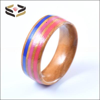 China 8mm Solid Wood Ring with Blue Pink Rose Red Epoxy Inlay - Third Party Certified Natural Finish for sale