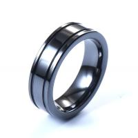 China 6mm Geometric Black Ceramic Wedding Band with Double Grooved Line Design - Comfort Fit Unisex Ring with Certificate for sale