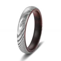 China 4mm Damascus Steel Rosewood Wedding Bands for Couples - Durable 4mm Width with Custom Logo Options for sale