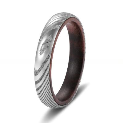 China 4mm Damascus Steel Rosewood Wedding Bands for Couples - Durable 4mm Width with Custom Logo Options for sale