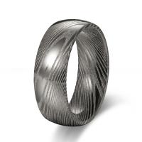 China 8mm Damascus Steel Wedding Band Dome Finish Pearl Type Half Size Gun Color Plated Men Ring for sale