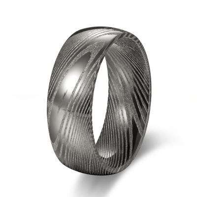 China 8mm Damascus Steel Wedding Band Dome Finish Pearl Type Half Size Gun Color Plated Men Ring for sale