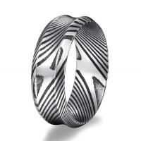 China 8mm Damascus Steel Wedding Band Black Custom Made Unisex Ring Invisible Setting for sale