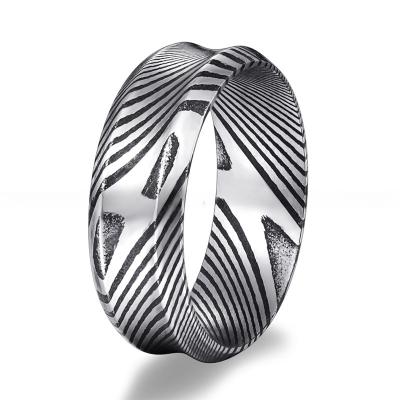 China 8mm Damascus Steel Wedding Band Black Custom Made Unisex Ring Invisible Setting for sale