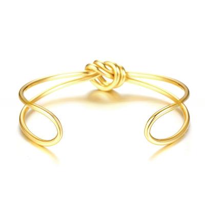 China Geometric Gold Cuff Bangle Bracelet 18K Gold Plated Handmade Thin Design for Women for sale