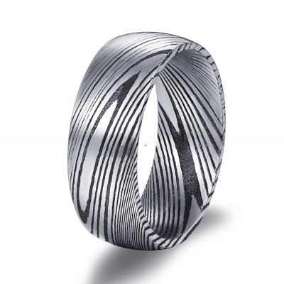 China Black 8mm Damascus Steel Ring Dome Finished Wedding Band for Men Third Party Appraisal for sale