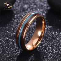 China 8mm Dome Polished Rose Gold Tungsten Ring with Turquoise Wood Inlay - Third Party Certified Wedding Band for sale