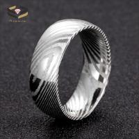 China 8mm Pure Damascus Steel Men's Wedding Ring Black Plating Simple Style for sale