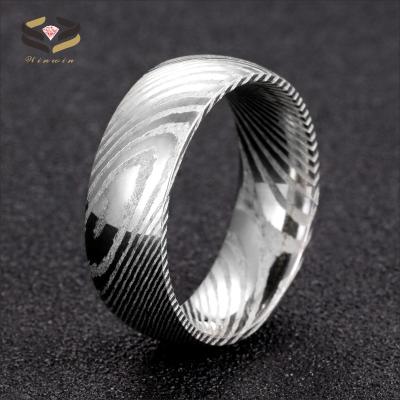 China 8mm Pure Damascus Steel Men's Wedding Ring Black Plating Simple Style for sale