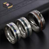 China Custom Damascus Steel Men's Ring with Galaxy Opal & Turquoise Wood Inlay - 5-25 Day Production for sale