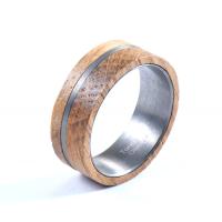 China 8mm Natural Solid Whiskey Barrel Wood Ring Tungsten Wedding Band for Men Geometric Wooden Jewelry for sale