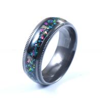 China High Polished Black Zirconium 8mm Ring with Meteorite Inlay and Galaxy Opal Shaving for sale