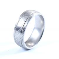 China 8mm Damascus Steel Men's Wedding Band Double Gear Groove Custom Logo Ring for sale