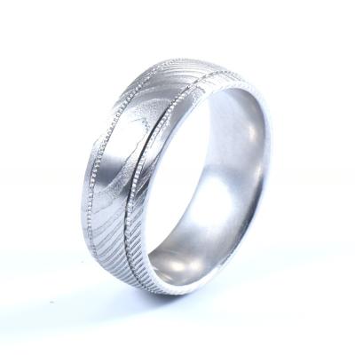 China 8mm Damascus Steel Men's Wedding Band Double Gear Groove Custom Logo Ring for sale