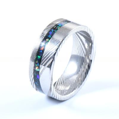 China 8mm Galaxy Opal Silver Damascus Wedding Band with Custom Logo - Men's Luxury Ring for sale