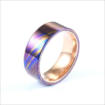 China 8mm Timascus Steel Ring with Rose Gold Titanium Inlay for Fashion Jewelry for sale
